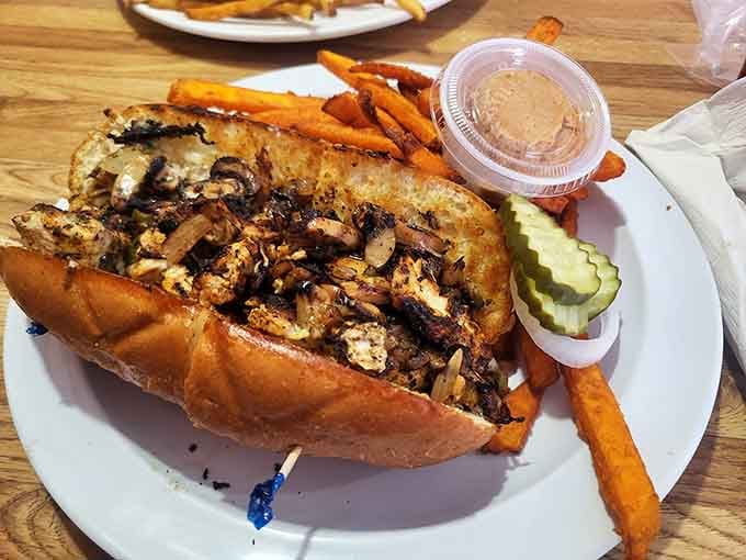 The Blackened Chicken Philly arrives loaded with flavor and zero regrets about your lunch decision.