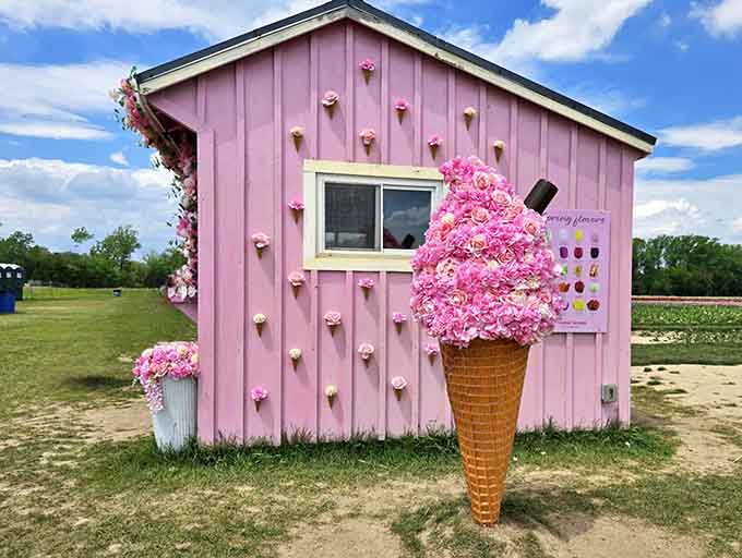 The pink ice cream cone photo prop is larger than life and infinitely more photogenic than actual ice cream, which melts frustratingly fast.