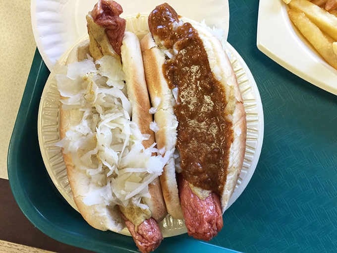 The classic Jersey presentation: hot dogs so loaded with toppings they require strategic planning and possibly a napkin stockpile.