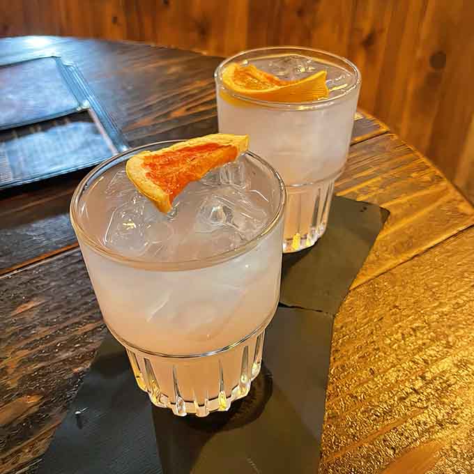 These Palomas are so refreshing, you'll forget you're drinking inside a giant wooden cask until you look up.