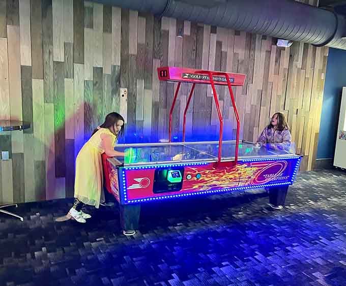 Air hockey gets the neon treatment, turning a classic game into something that feels wonderfully futuristic.