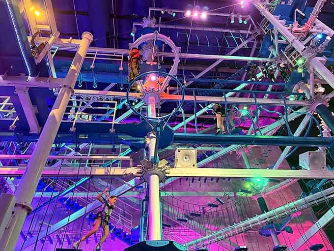 Looking up at this maze of ropes and platforms is like staring into a beautiful, terrifying kaleidoscope of "what have I gotten myself into?"