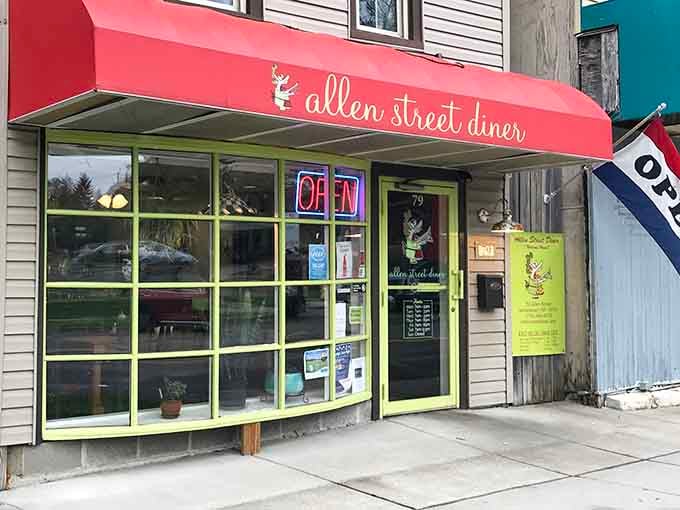 That coral awning at Allen Street Diner is calling you in for breakfast like a delicious, neon-bright siren song.