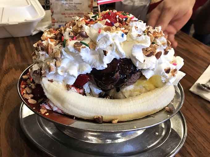 This banana split could feed a small village or one very determined person with excellent priorities.
