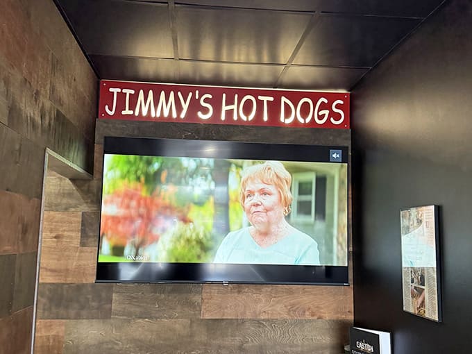 Even the TV knows what's important here, keeping Jimmy's front and center where it belongs in local hearts.