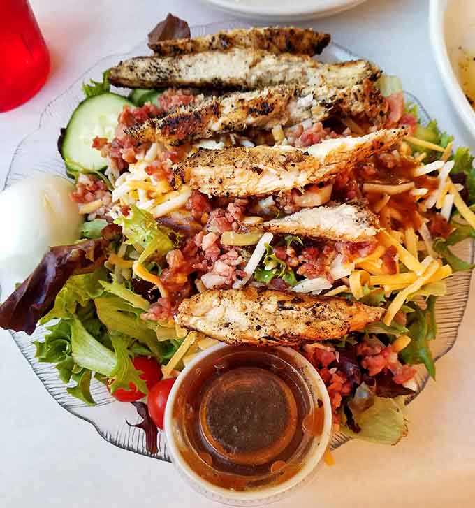 This salad comes loaded with enough grilled chicken to make you forget you're technically eating vegetables.