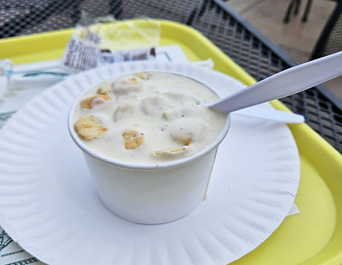 Creamy clam chowder studded with tender clams, the kind that warms you up even on cool Cape Cod evenings.