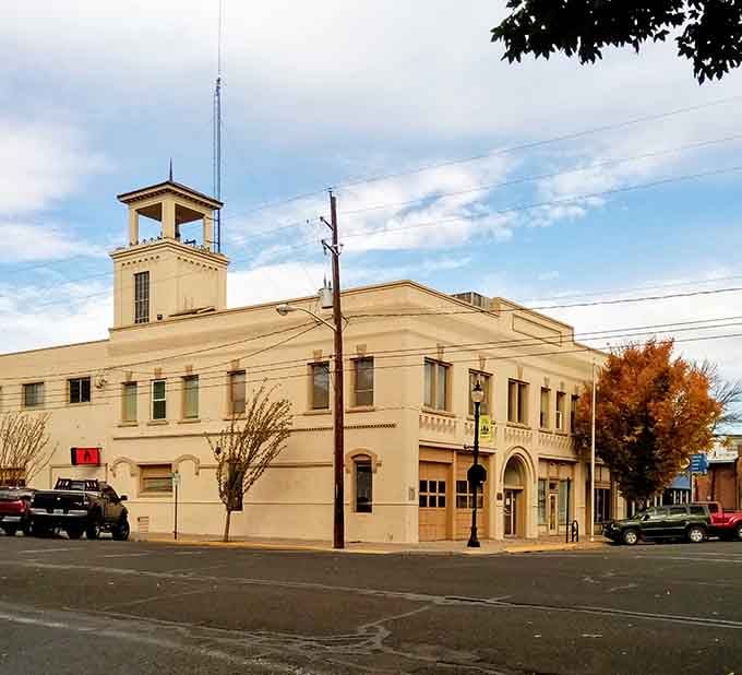 Classic small-town architecture housing community services, because even affordable cities need places to mail their reasonable rent checks.