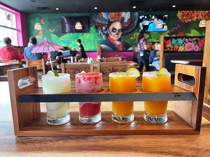 A margarita flight lets you taste the rainbow without having to chase any leprechauns or mythical creatures around.