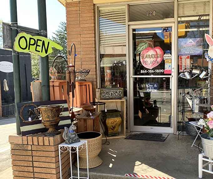 The Yankee Peach storefront overflows with possibilities, like your shopping cart at an estate sale you weren't planning to attend.
