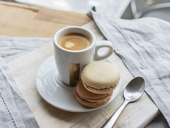 Coffee and macarons together create the kind of sophisticated pairing that makes you feel fancy without trying too hard.