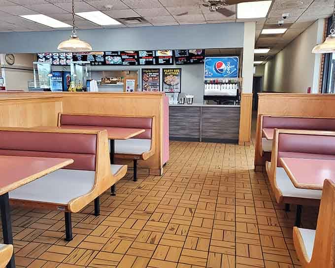 The kind of comfortable dining room where you can relax, enjoy your meal, and forget the outside world exists.