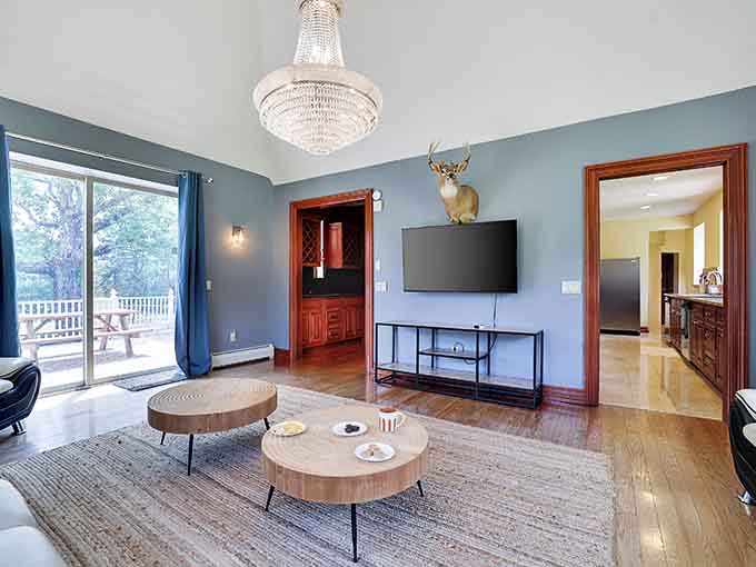 Entertainment central with a flat-screen fit for binge-watching your favorite shows between ruling your temporary kingdom.