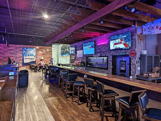This sports bar area proves that parents need a comfortable spot to recover while their kids burn off approximately seventeen years of energy.