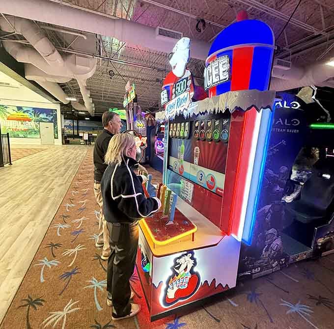 Giant ICEE machine game: because winning tickets is somehow more satisfying than actual frozen beverages.