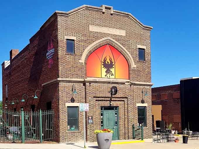 The Phoenix Brewing Company's distinctive facade catches your eye like a beacon for anyone who appreciates good beer.
