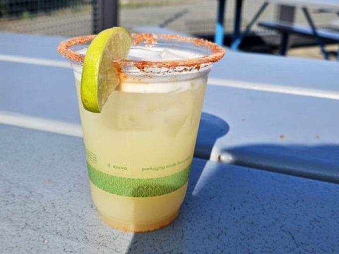 A lychee margarita with a spicy rim, because regular margaritas are so last vacation.