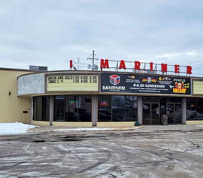 The Mariner Theatre proves small towns still value entertainment, community gathering, and classic marquee signs that actually work.