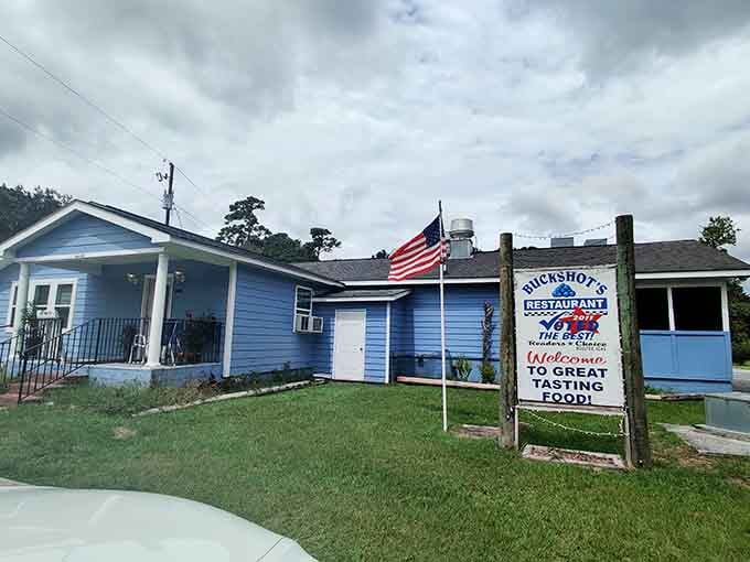 Buckshot's blue exterior promises the kind of coastal dining experience that doesn't require a second mortgage payment.