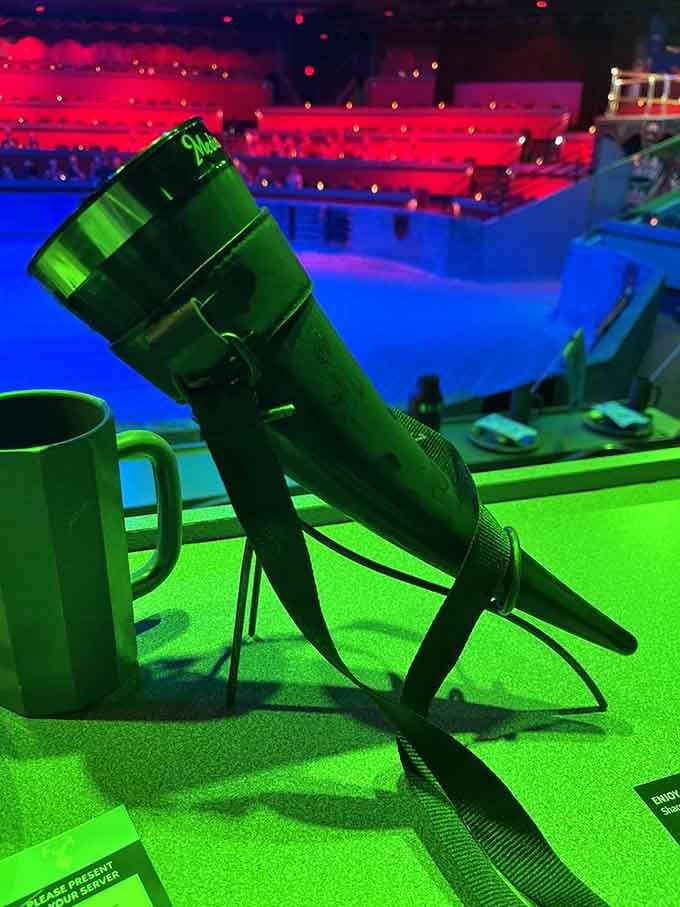 Your beverage arrives in a drinking horn because regular cups are for peasants who don't appreciate theatrical hydration experiences.