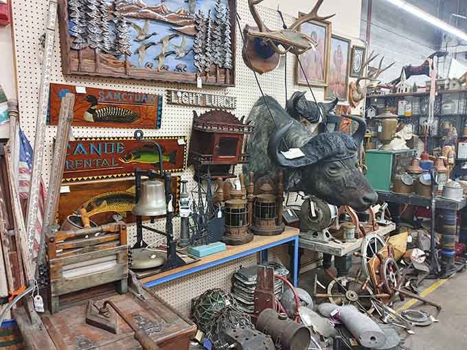 Somewhere between that ornate headboard and those vintage scales lies the perfect conversation piece for your living room.