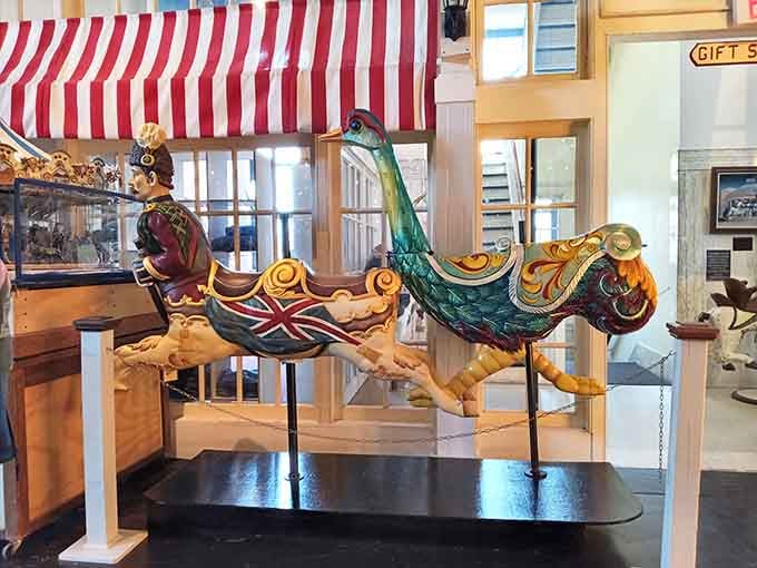 A peacock with attitude, because sometimes horses just aren't fancy enough for the carousel.