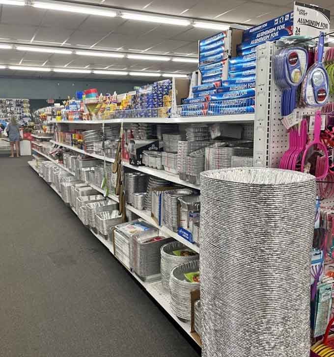 Aluminum foil pans stacked to the ceiling&mdash;your next potluck just got exponentially more affordable and stress-free.