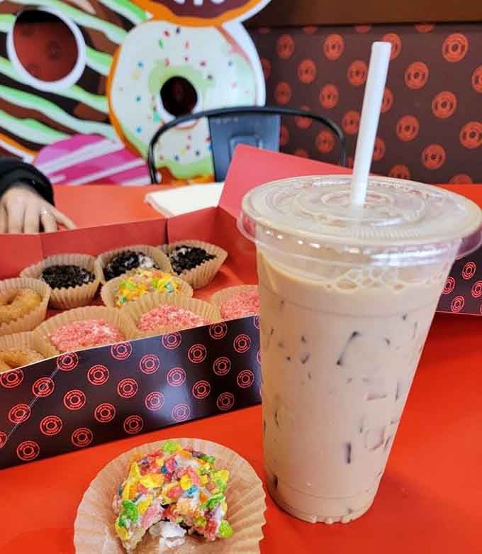 Iced coffee and mini donuts together create the kind of pairing that makes mornings worth waking up for.