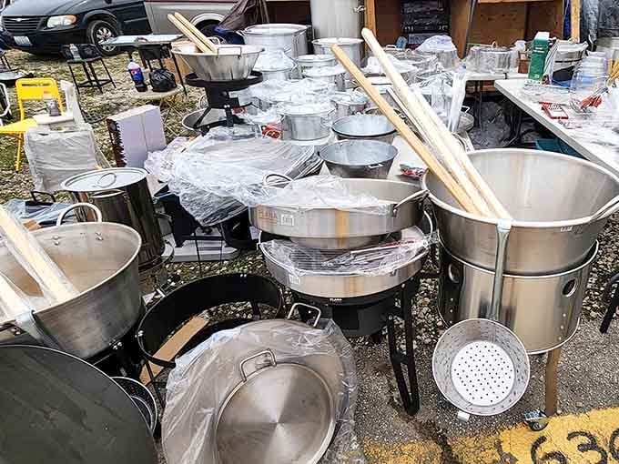 Cookware gleams in the sunlight, offering everything from stockpots to skillets at prices that make gourmet cooking actually accessible to everyone.