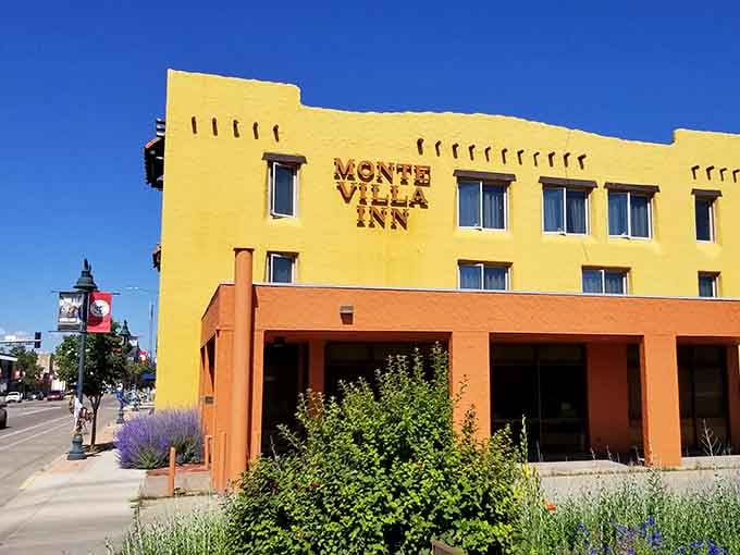The Monte Villa Inn's bright yellow exterior is impossible to miss, like a sunflower in a field of wheat.