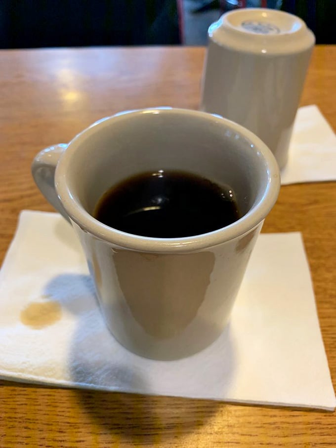 Hot, strong coffee served in a proper mug&mdash;because some traditions never need updating or fancy milk alternatives.