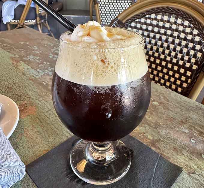 This salted caramel cold brew topped with whipped cream is basically dessert disguised as morning motivation.