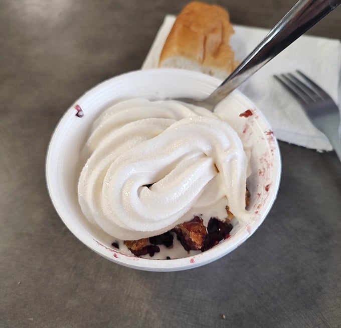 Black raspberry cobbler topped with swirls of soft-serve ice cream is the sweet ending every buffet adventure deserves.