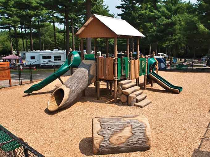 Playground equipment that looks like actual fun, not just something to keep kids occupied for twelve minutes.