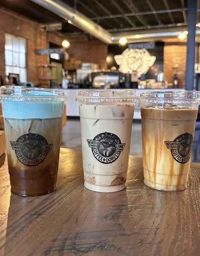 Three iced coffee variations lined up like caffeinated soldiers ready to power your entire day forward.