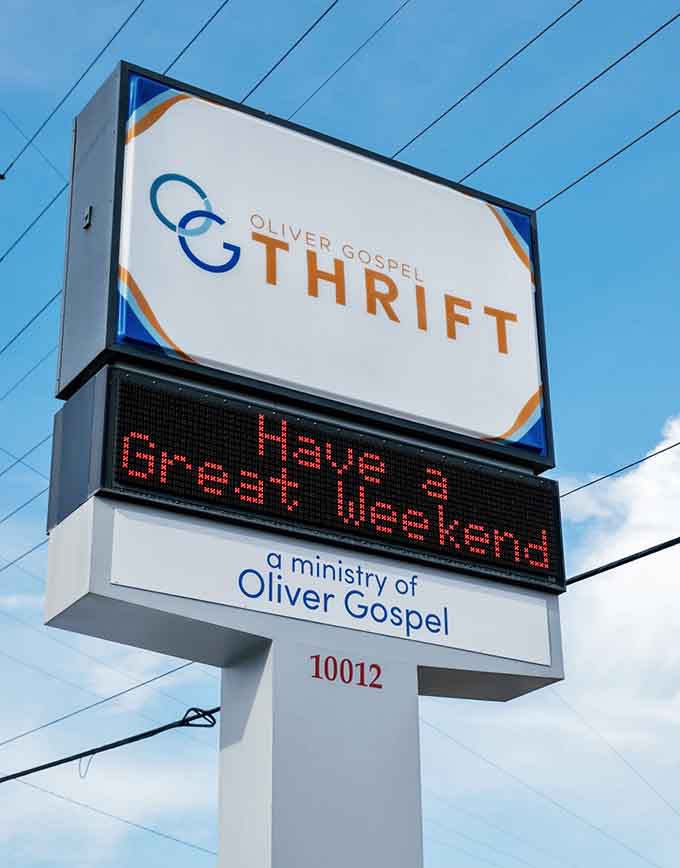 The sign outside cheerfully reminds passersby to have a great weekend, because good vibes come standard here.