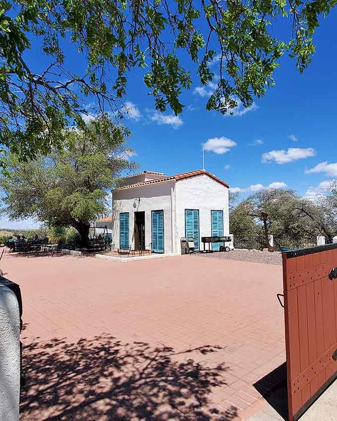 The ranch house courtyard offers shade and seating where you can rest before tackling those tempting trails.