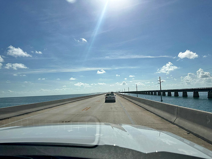 The dashboard view perfectly frames why convertibles were invented, though your air conditioning might disagree with that assessment during July.