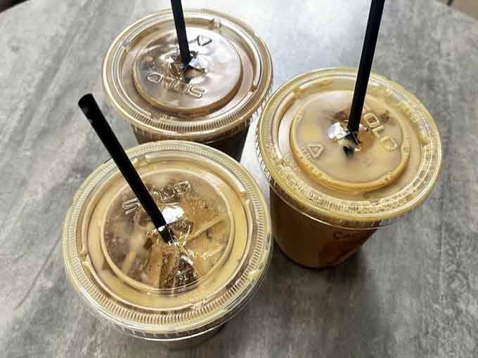 Three iced coffees lined up like caffeinated soldiers, ready to rescue you from whatever the day throws.