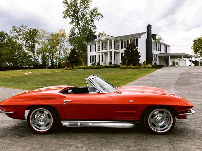 Southern elegance meets classic American muscle in a driveway that belongs on a movie set.