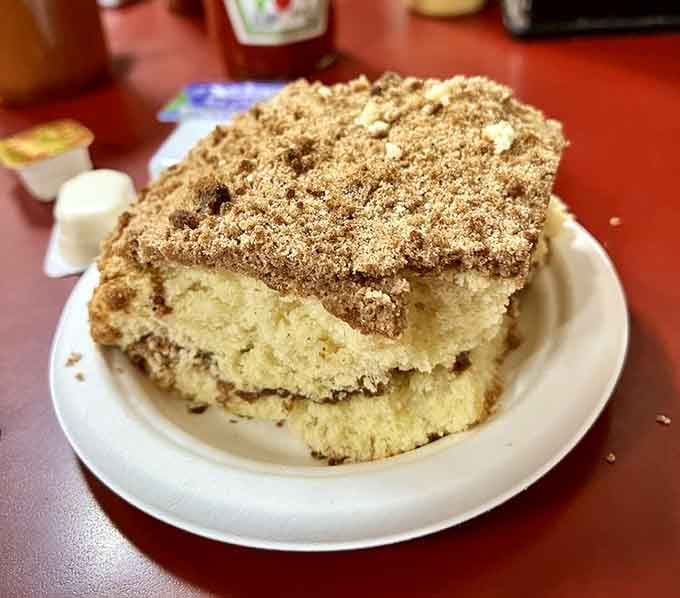 Coffee cake so generous it could feed a small family or one very determined person with priorities.