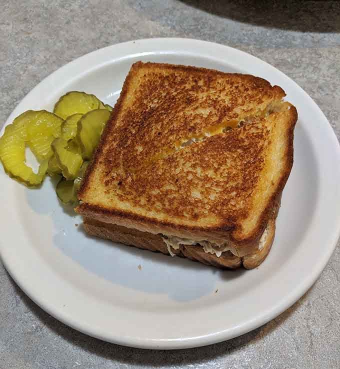A tuna melt with pickles on the side, because sometimes you need a break from chili without straying too far.