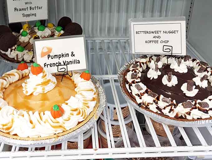 Seasonal ice cream pies sitting in the freezer case like frozen works of art waiting for their moment.