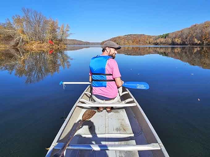 Paddling across mirror-calm water in fall is basically Pennsylvania's version of a spa day, but better.