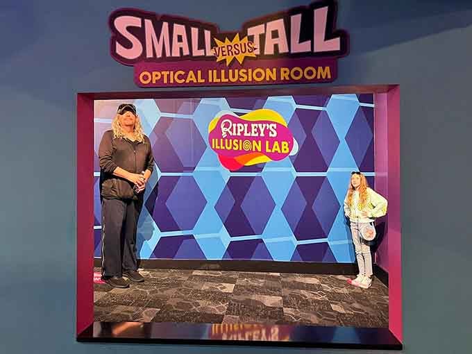 Stand on the left, you're Godzilla. Stand on the right, you're borrowing clothes from Barbie's closet suddenly.