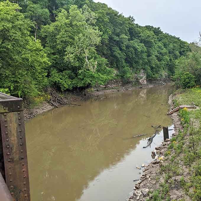 The Missouri River flows past like it's been doing forever, completely unbothered by our modern hustle and bustle.