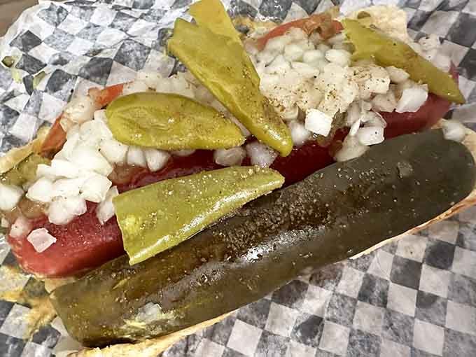 Mustard, relish, pickles, and all the Chicago trimmings create a symphony of flavors on a bun.