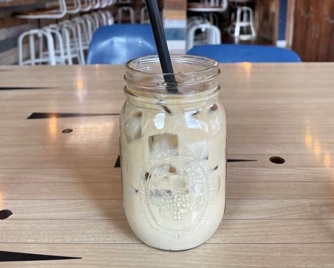 Cold brew in a mason jar, keeping things simple and caffeinated while your biscuits work their magic on your soul.