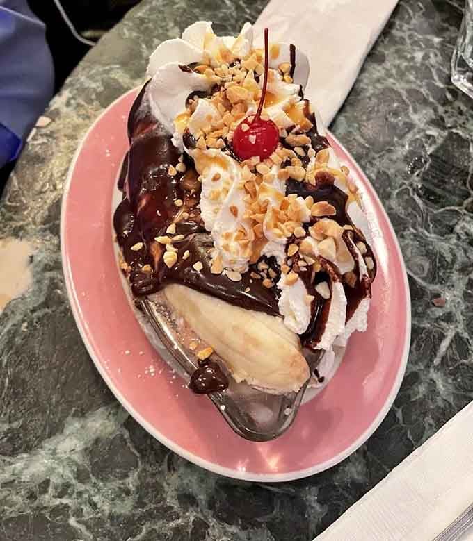 This banana split stretches longer than some Manhattan studio apartments and looks infinitely more appealing to inhabit temporarily.