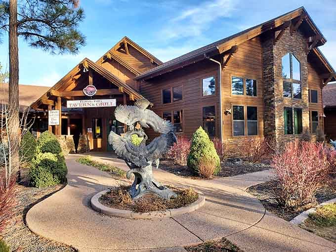 Buffalo Bill's rustic charm welcomes you with elk sculptures that set the tone for authentic White Mountain hospitality and dining.